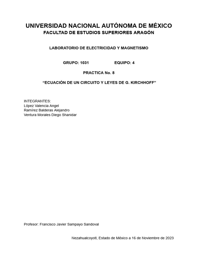 Reporte P8 | PDF | voltaje | Resistencia Eléctrica y Conductancia