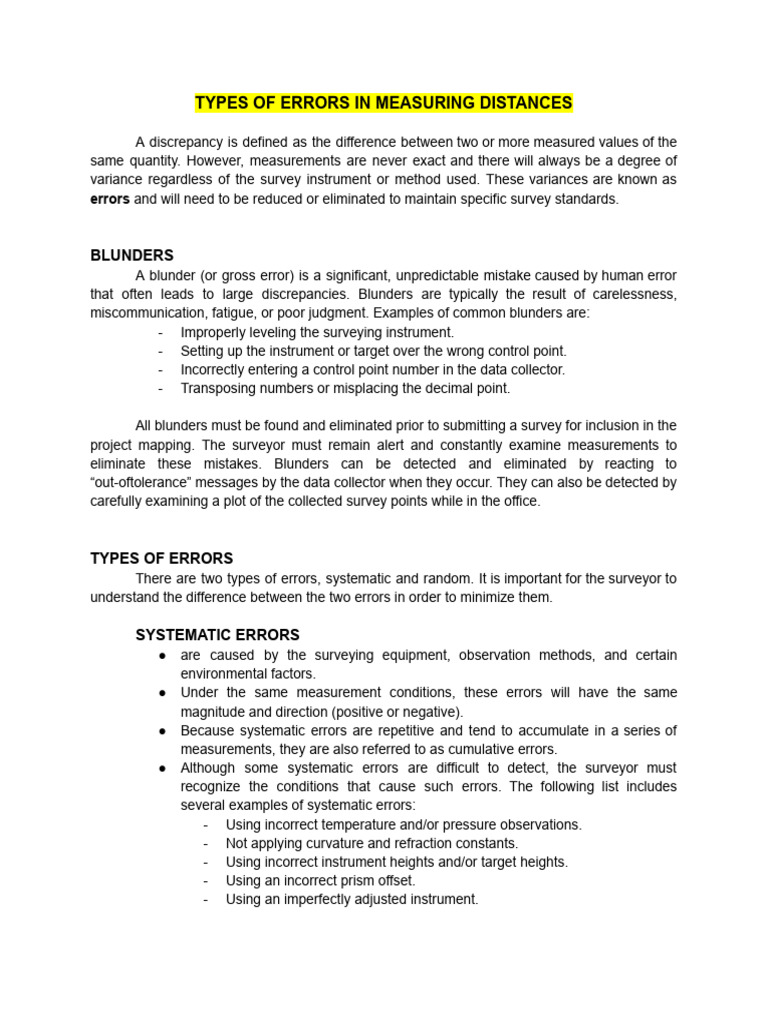 Surveying Errors Explained | PDF | Surveying | Observational Error