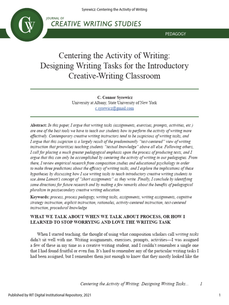 Centering The Activity of Writing | PDF | Motivational | Motivation