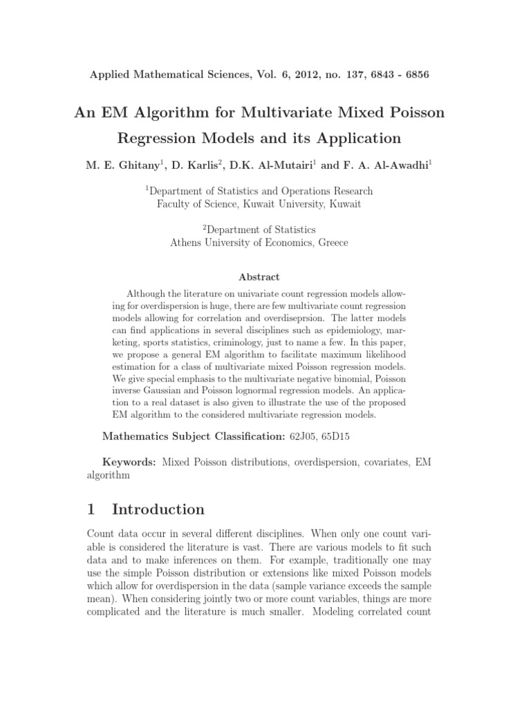 Ghitany, Karlis, Mutairi, Dan Al-Awadhi (2012) - EM Algorithm | PDF | Regression Analysis ...