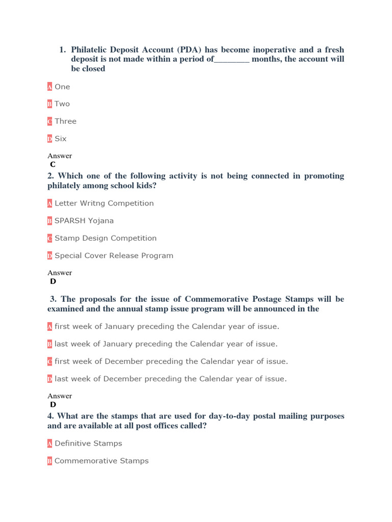 Philately Exam Questions and Answers 2024 | PDF | Philately | Postage Stamp