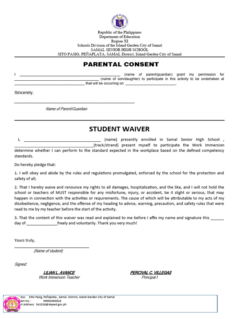 Parental Consent & Student Waiver | PDF | Common Law | Justice