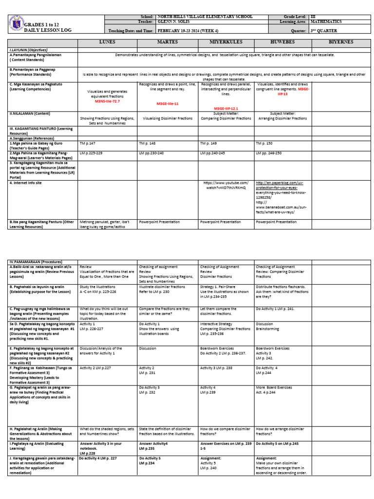DLL Mathematics-3 Q3 W4 | PDF