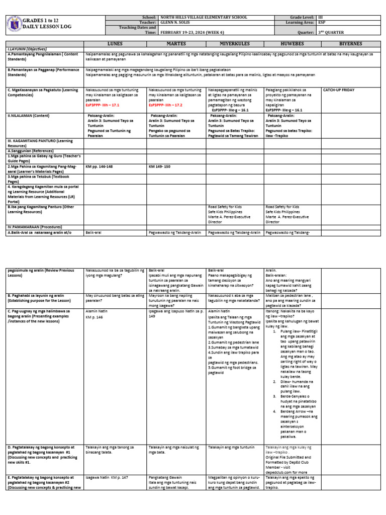DLL Esp-3 Q3 W4 | PDF