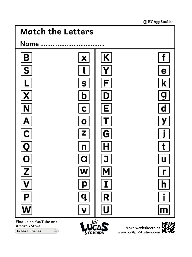 125 Free Printable Worksheets For Kids Alphabet Match Letters Worksheet ...