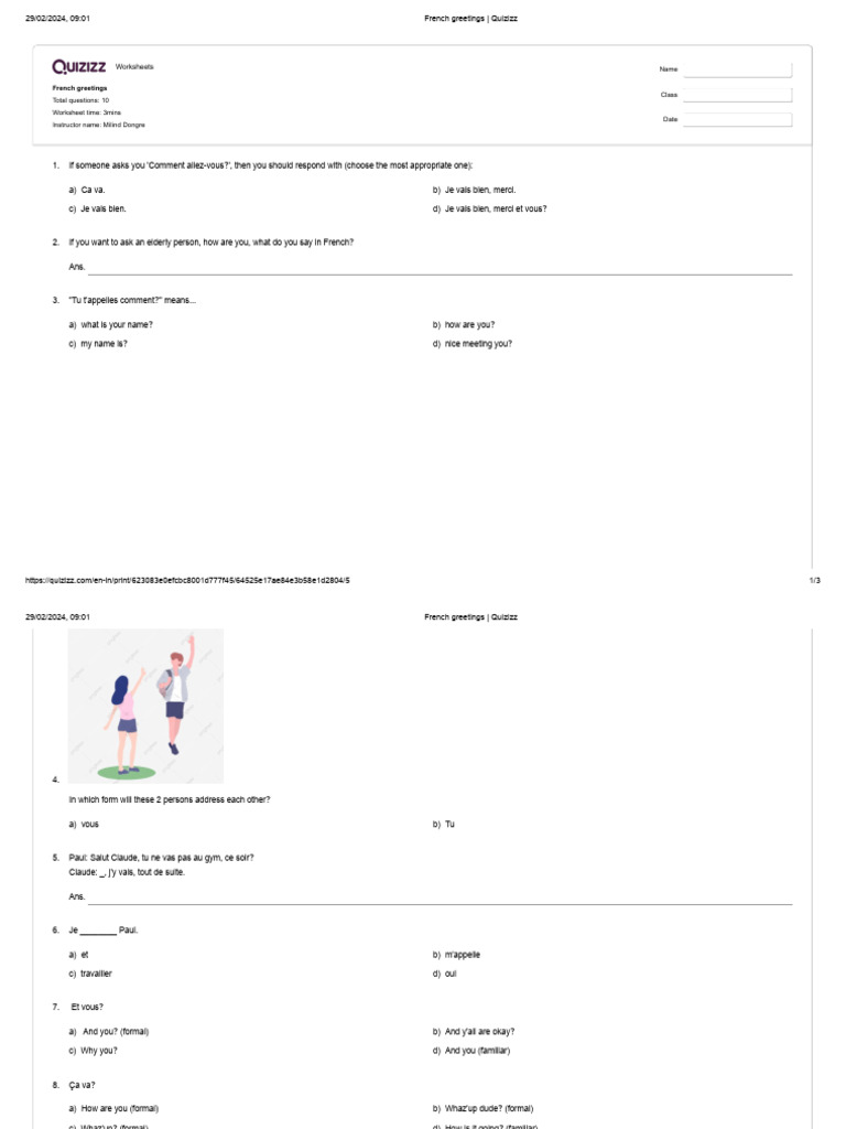 Quizizz - French Greetings | PDF