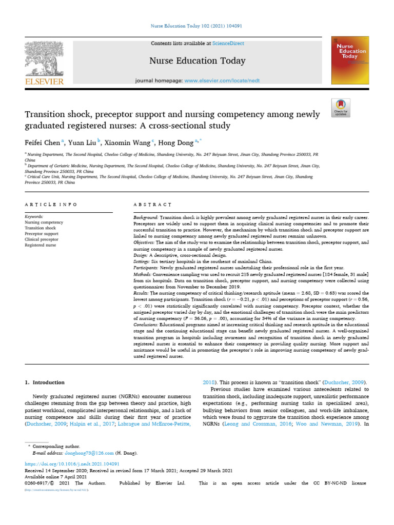 Transition Shock and Nursing Competency | PDF | Nursing | Health Care