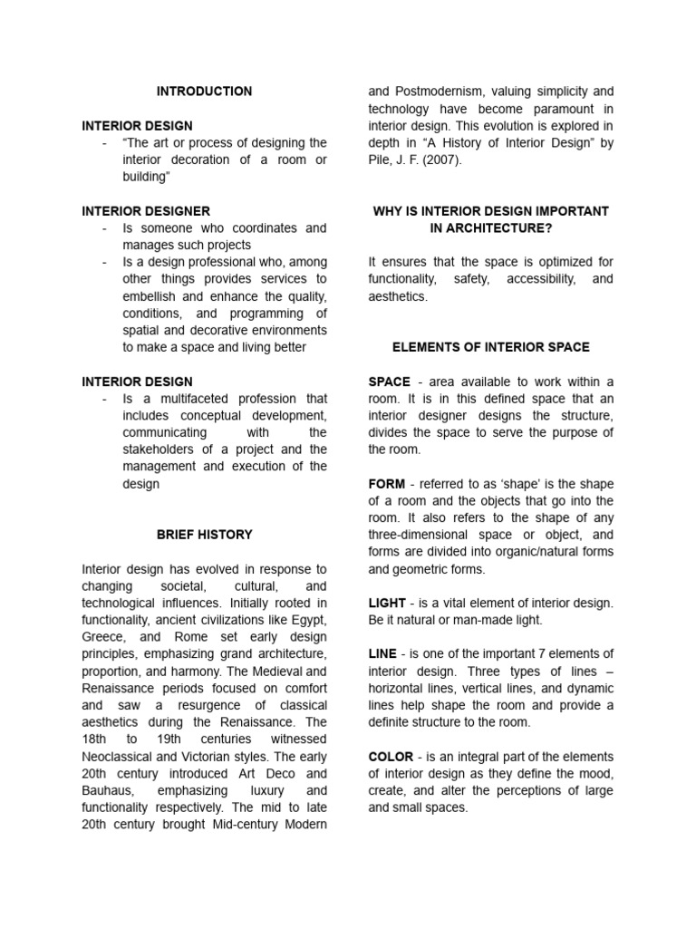 Architectural Interior (Notes) | PDF | Interior Design | Space