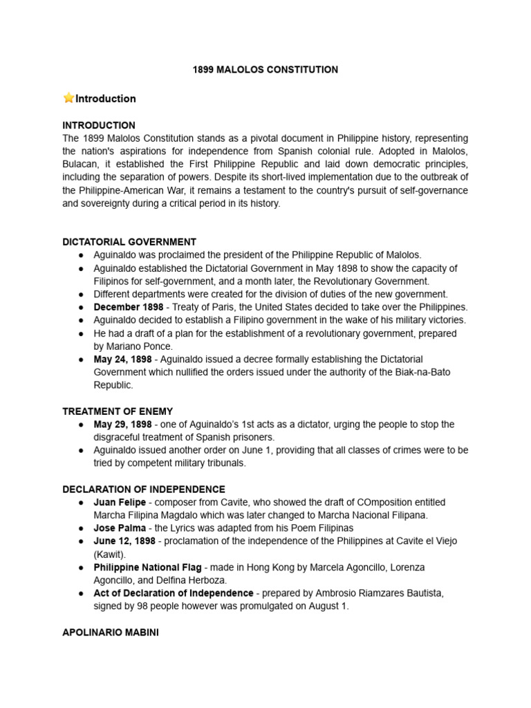 (Readings in Philippine History) 1899 Malolos Constitution | Download ...