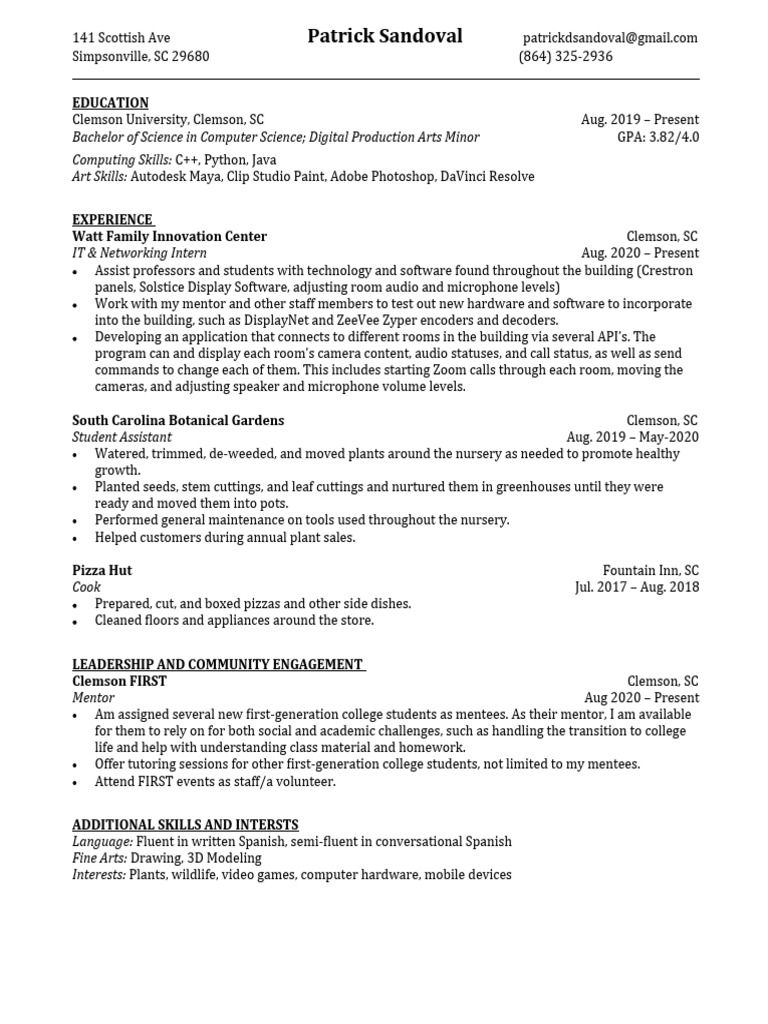 Resume Spring 2022 | PDF | Mentorship | Computing