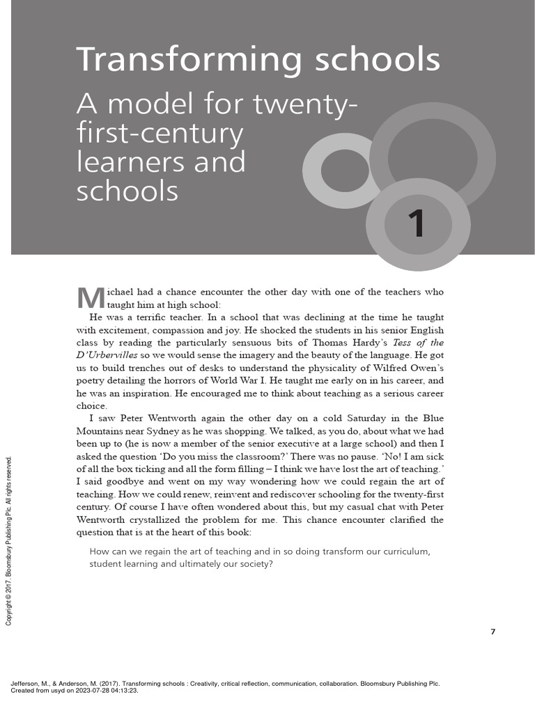 Transforming Schools Creativity, Critical Reflecti... - (1 Transforming ...