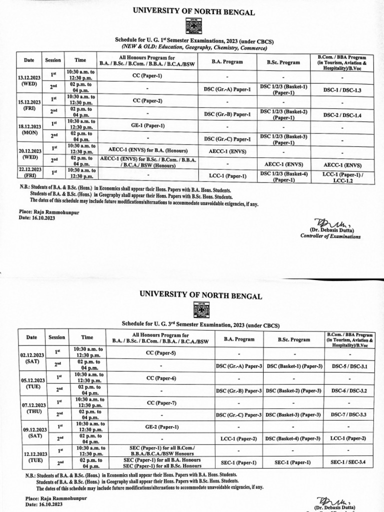 NBU Exam CBCS and FYUGP (Theory and Practical) Examination 16-Oct-2023 15-34-54 | PDF