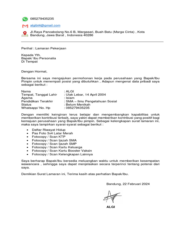 Lamaran Algi | PDF | Karier & Perkembangan