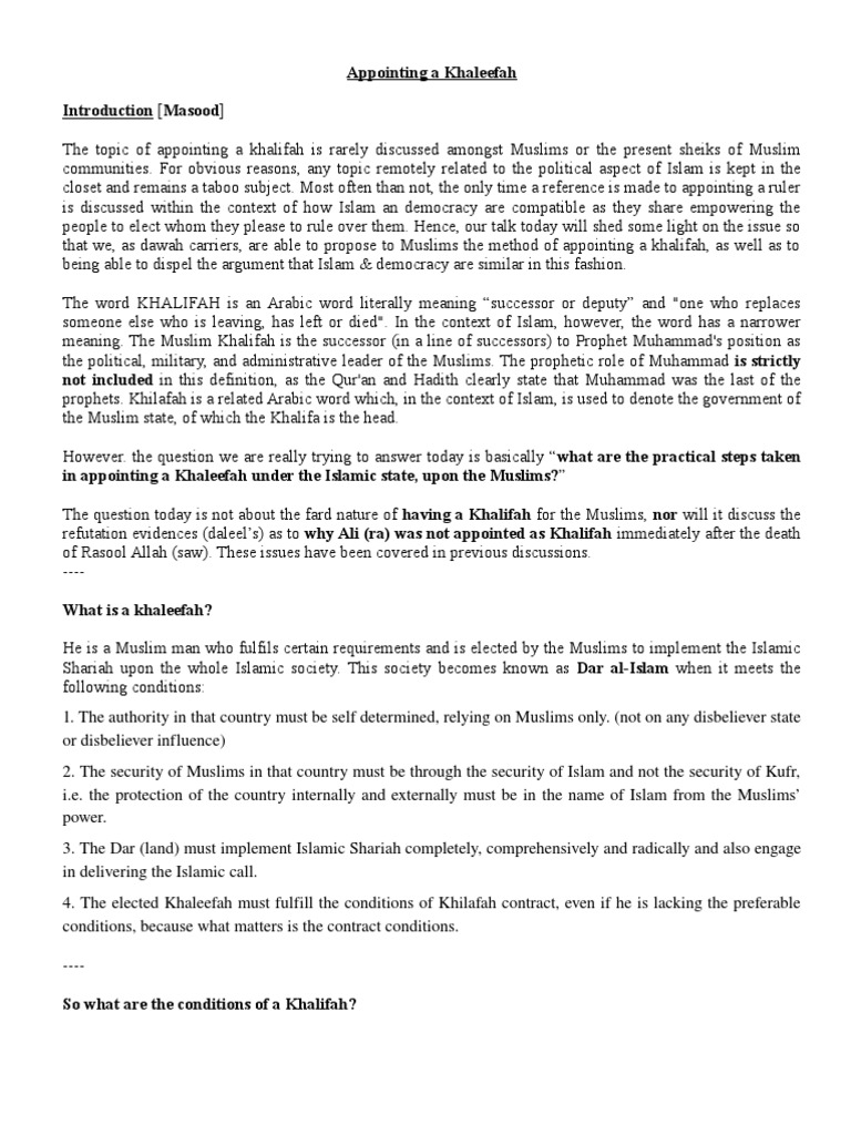 Appointing a Khaleefah in Islam | PDF | Caliphate | Kafir
