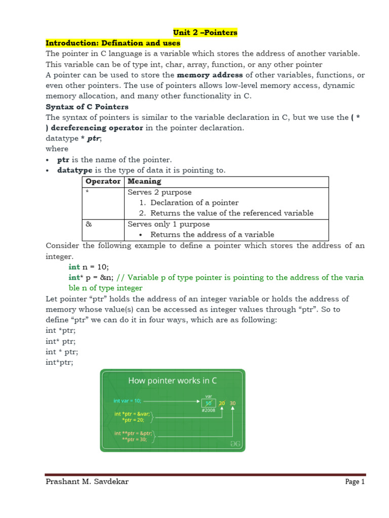 Fybca Sem 2 C Lang Unit 2 Pointer Pdf Pointer Computer Programming Variable Computer 3597