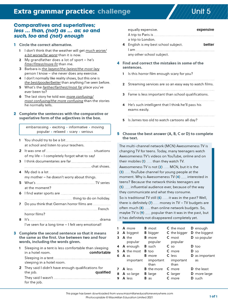 B1 U5 Extra Grammar Practice Challenge | PDF