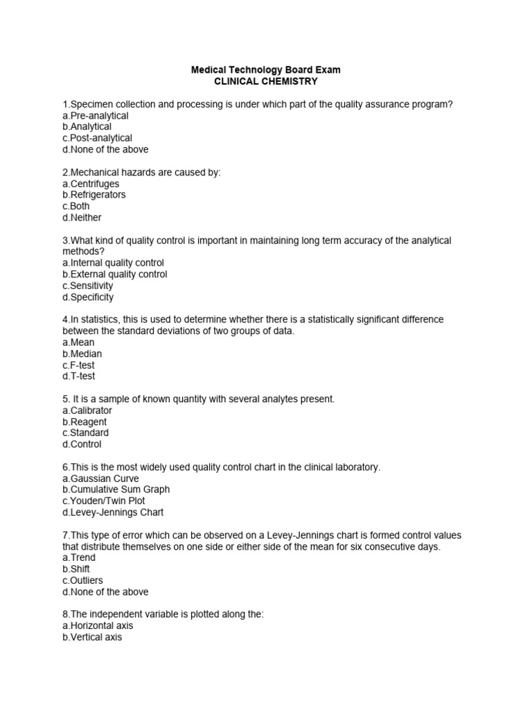 Q1 - Medical Technology Board Exam | PDF | Lipoprotein | Lipid