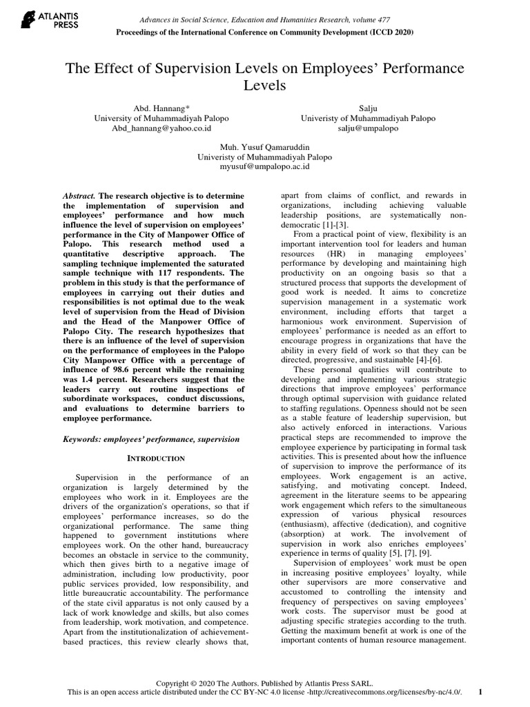 The Effect of Supervision Levels On Employees' Performance Levels | PDF | Coefficient Of ...