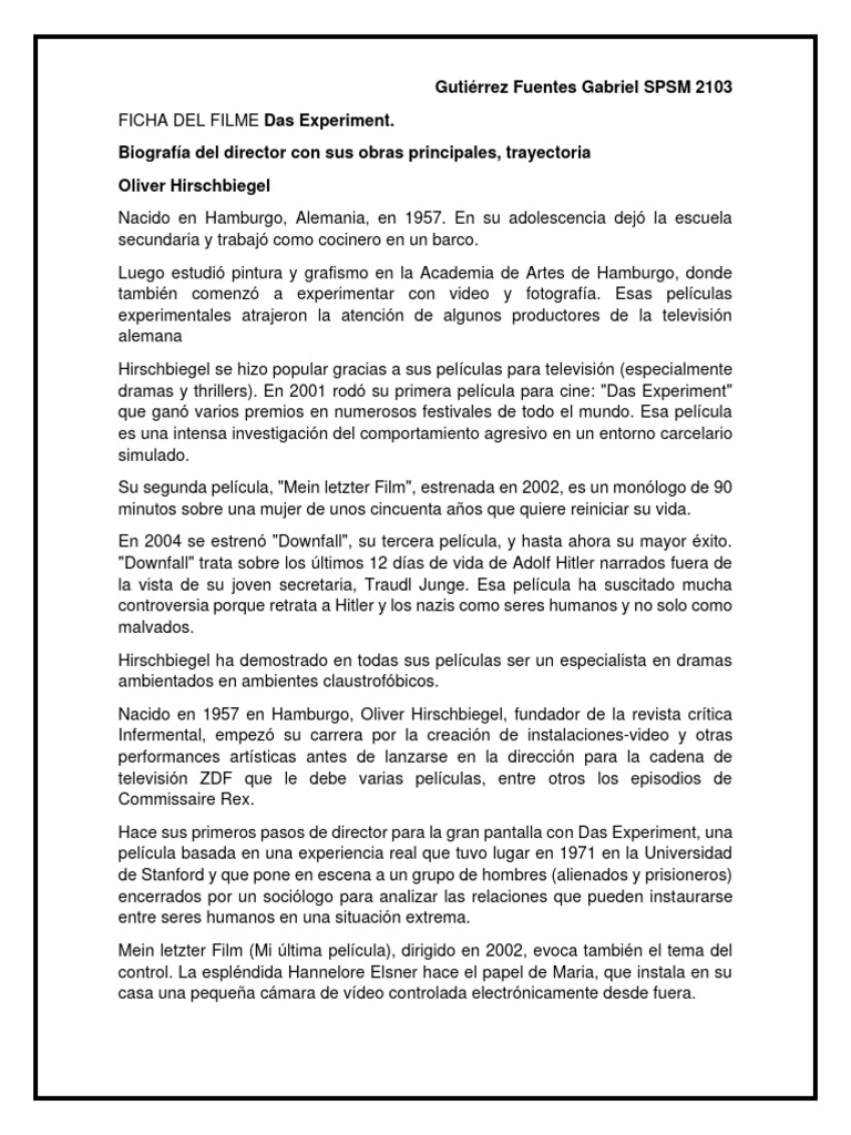 Oliver Hirschbiegel y "Das Experiment" | PDF
