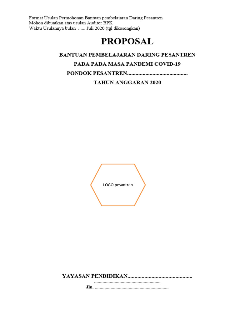 Contoh Proposal - Usulan - Bantuan - BPD - Bop - Pesantren | PDF | Bisnis