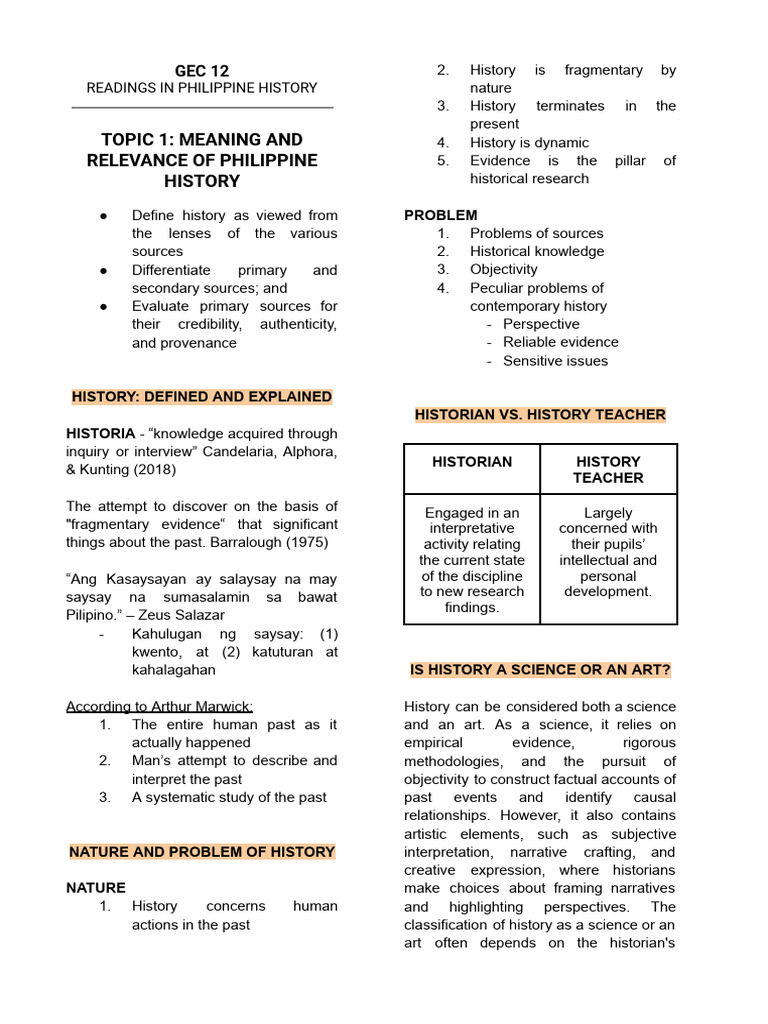 Readings in Philippine History Notes | PDF | Historian | Narrative