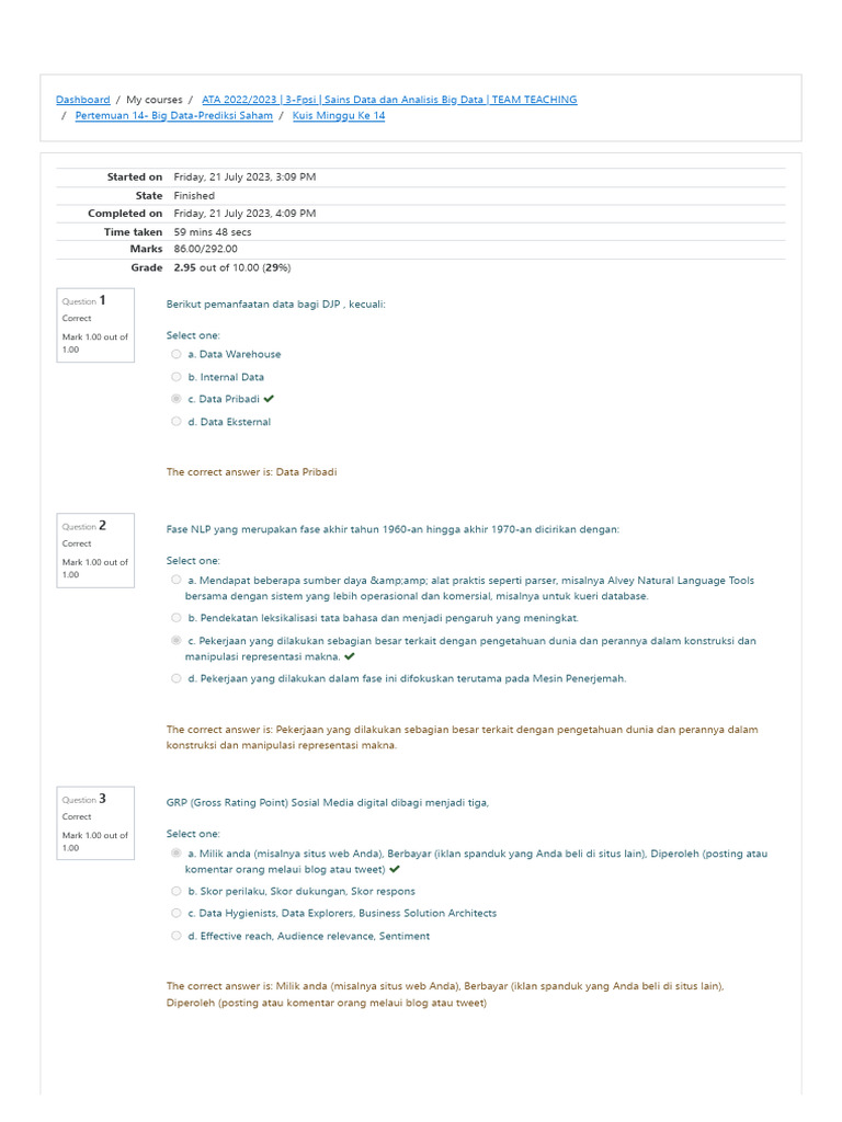 Kuis Minggu Ke 14 - Attempt Review | PDF