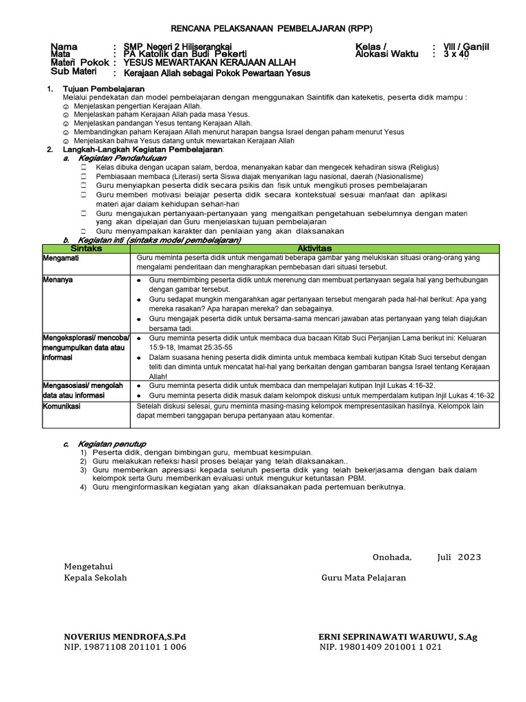 Bab 2 RPP KLS 8 SM 1 | PDF