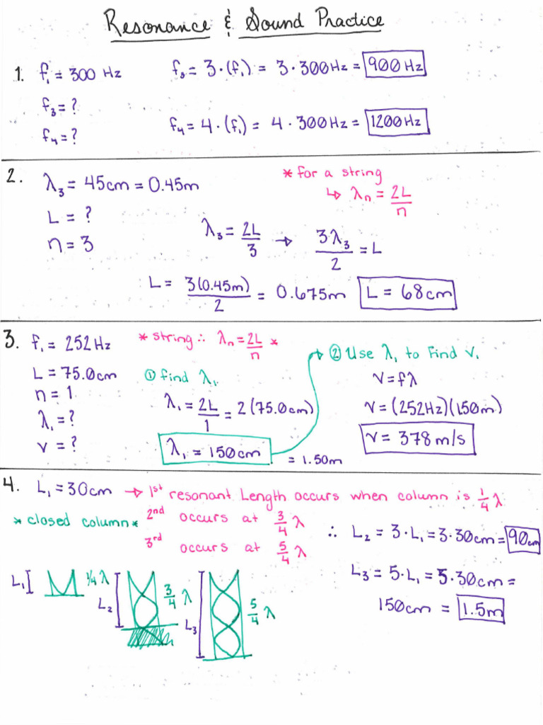 3 - Resonance and Sound Practice Problems SOLUTIONS | PDF