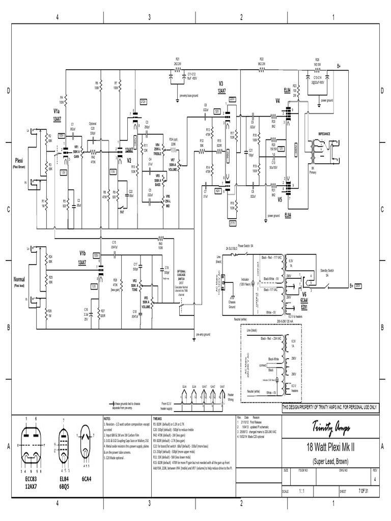 18Watt Plexi Mk II Schematic | PDF | Vacuum | Manufactured Goods