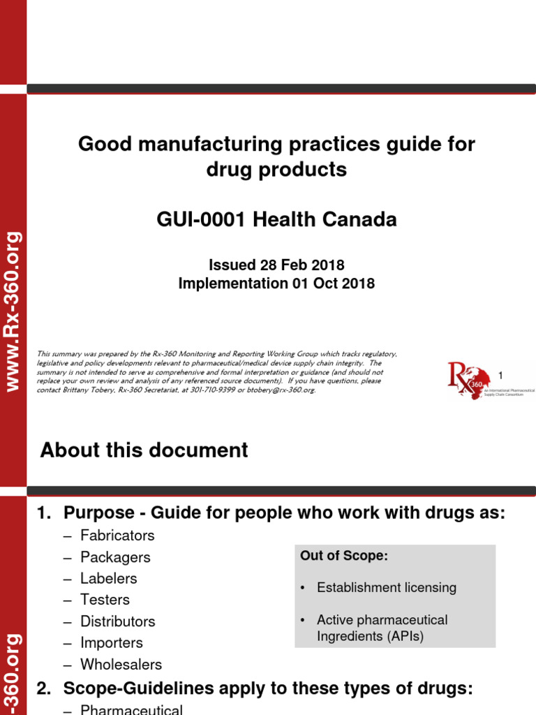 GMP Guide For Drug Products GUI 001 Canada | PDF