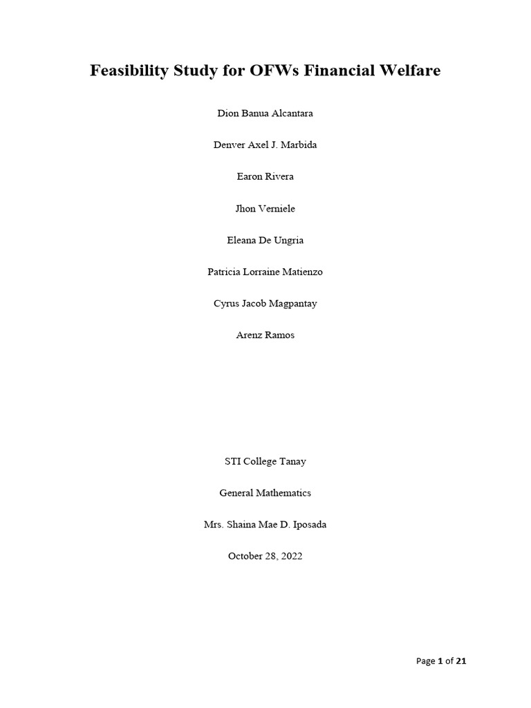 GROUP 4 Feasibility Study For OFWs Financial Welfare 084018 | PDF ...