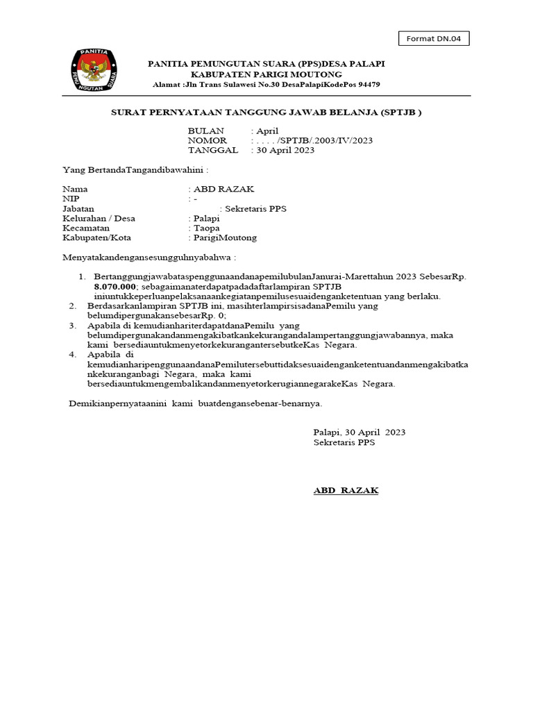 Contoh LPJ KPPS | PDF