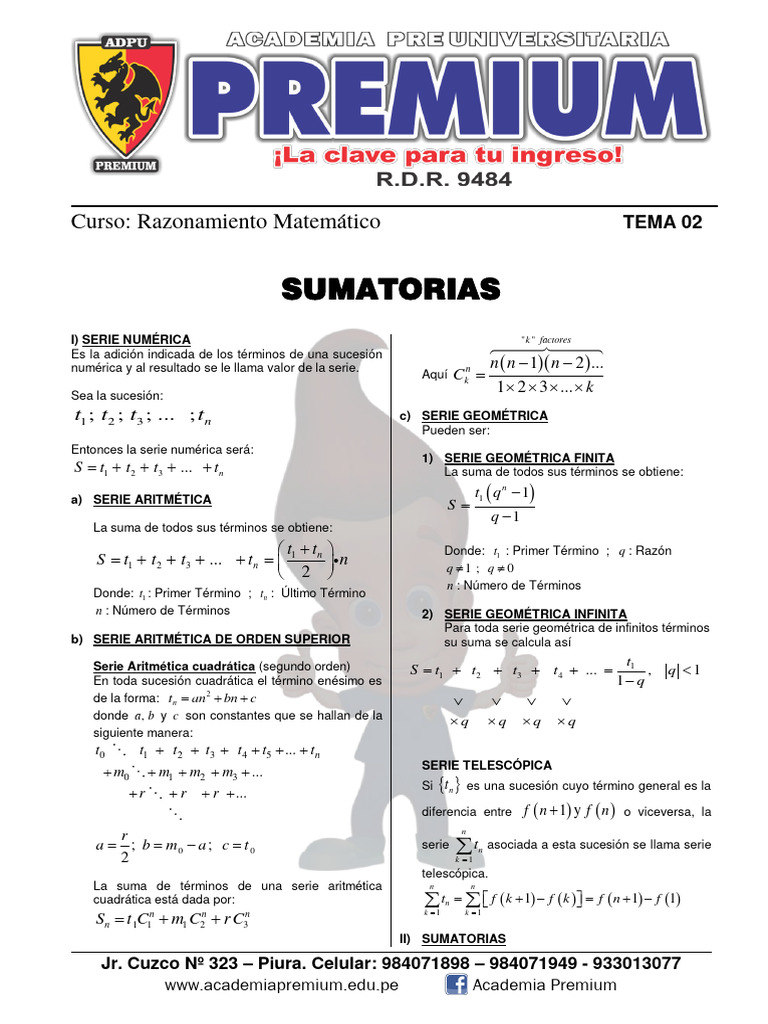 Tema 02 de Raz Matematico - Series y Sumatorias | PDF | Secuencia | Matemáticas