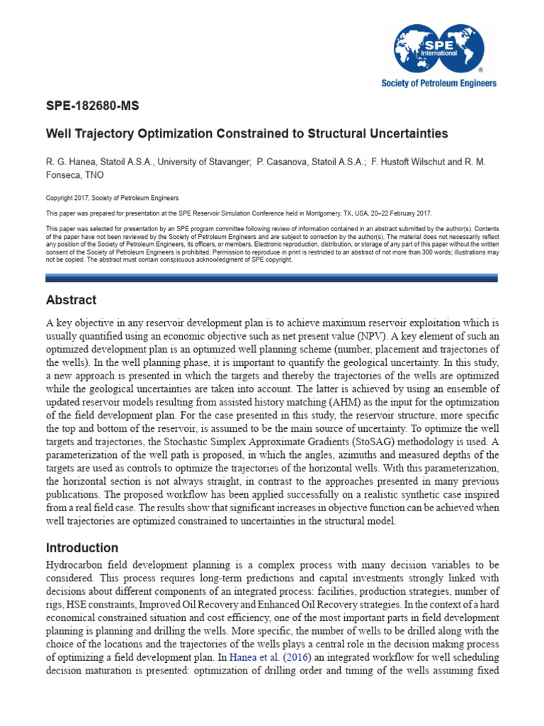 Well Trajectory Optimization Constrained To Structural Uncertainties | PDF | Mathematical ...