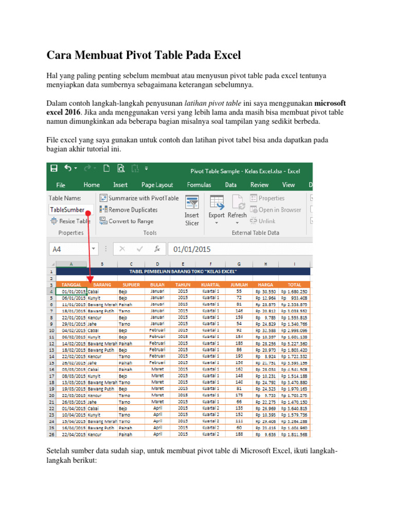 Cara Membuat Pivot Table Pada Excel | PDF Cara Membuat Pivot Table Pada Excel | PDF