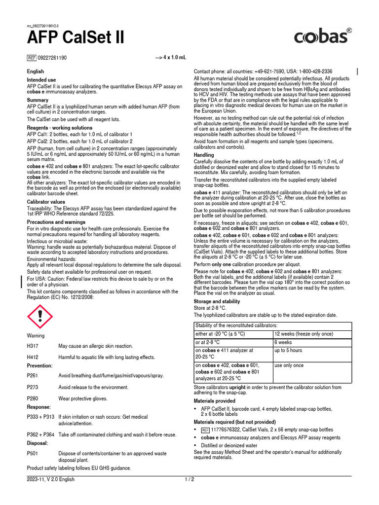 Insert - Afp CalSet II - Ms - 09227261190.V2.En | PDF | Infection ...