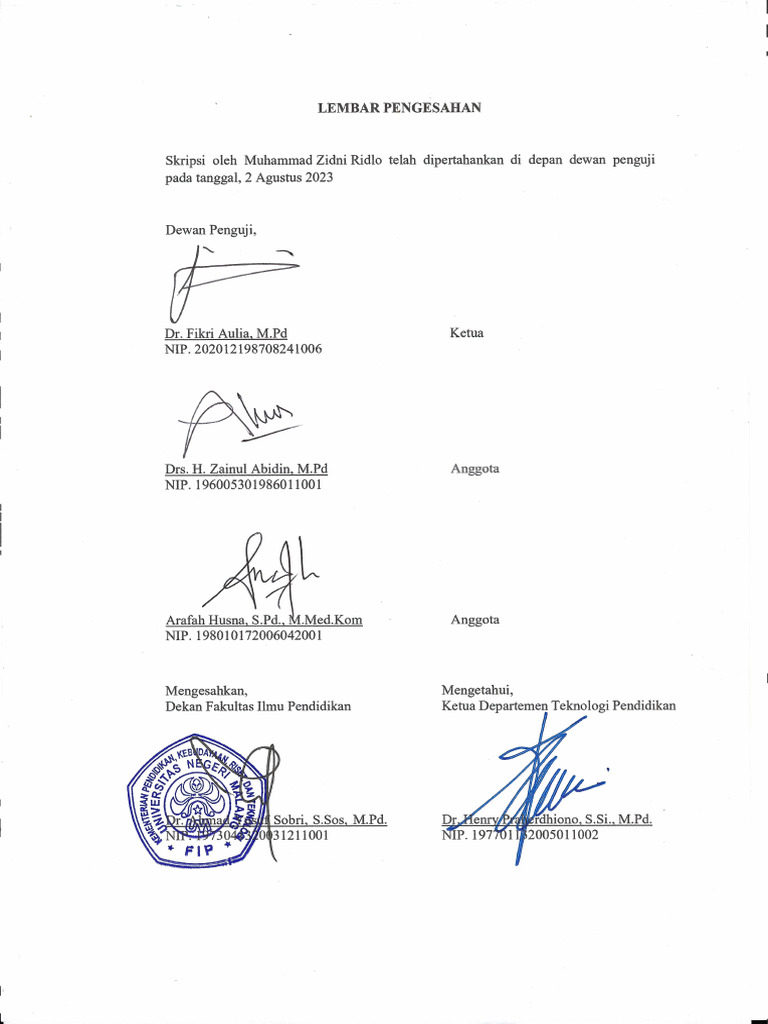 Lembar Pengesahan Muhammad Zidni RIdlo | PDF