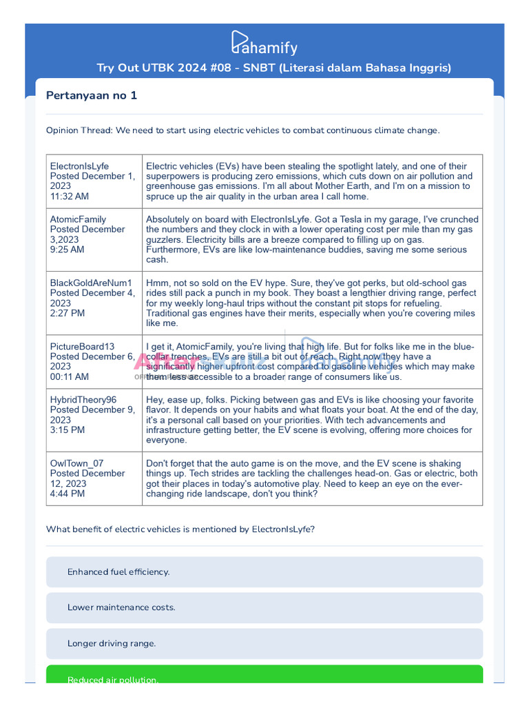 Try Out UTBK 2024 #08 - SNBT (Literasi Dalam Bahasa Inggris) | PDF | Electric Vehicle ...