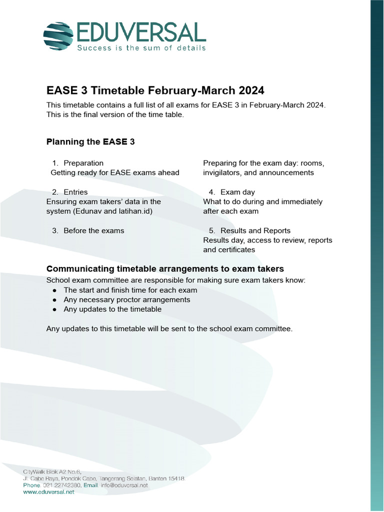 EASE 3 Timetable | PDF | Educational Assessment And Evaluation ...