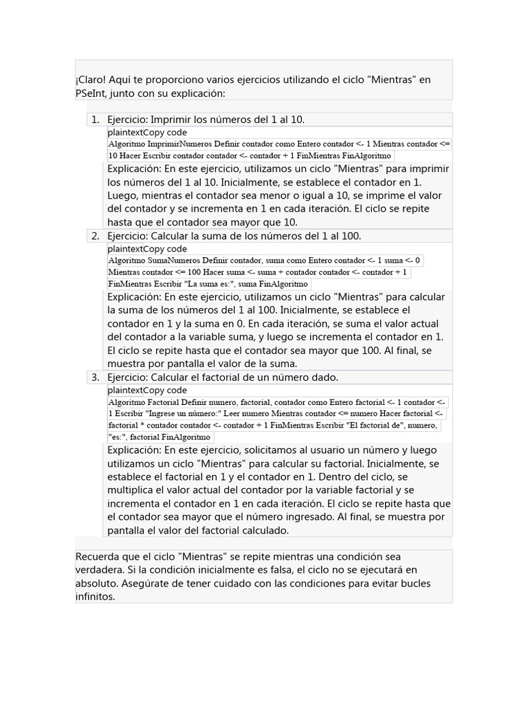 Ciclo Mientras en Pseint | PDF | Programación de computadoras | Algoritmos