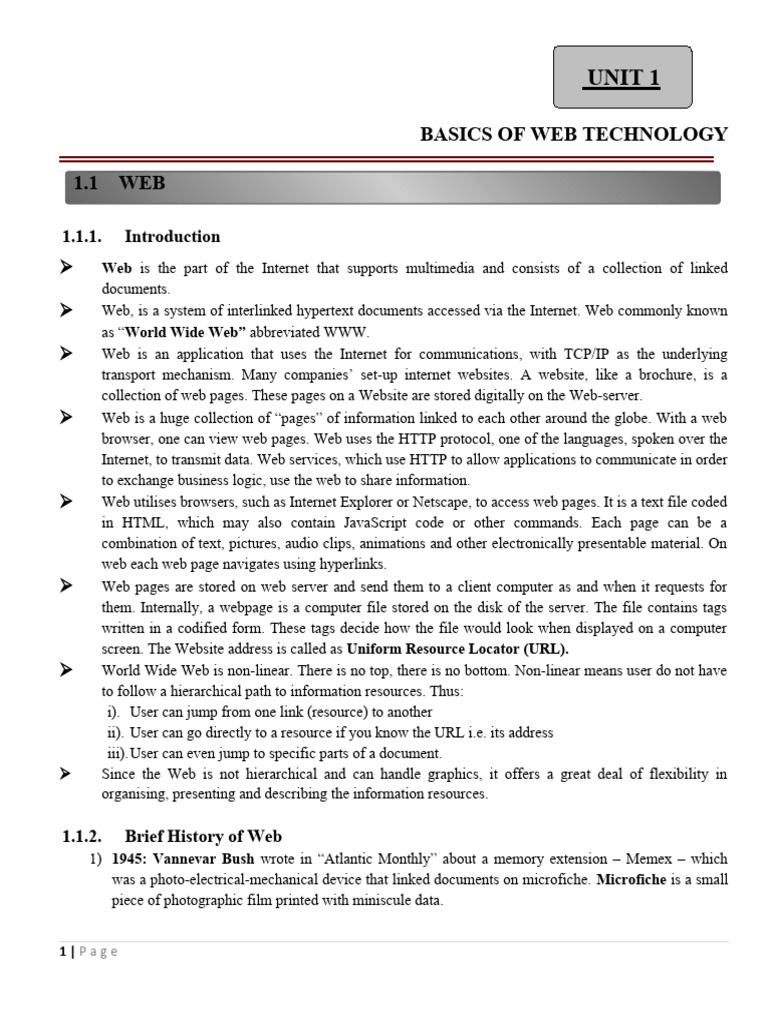 Unit 1 | PDF | World Wide Web | Internet & Web