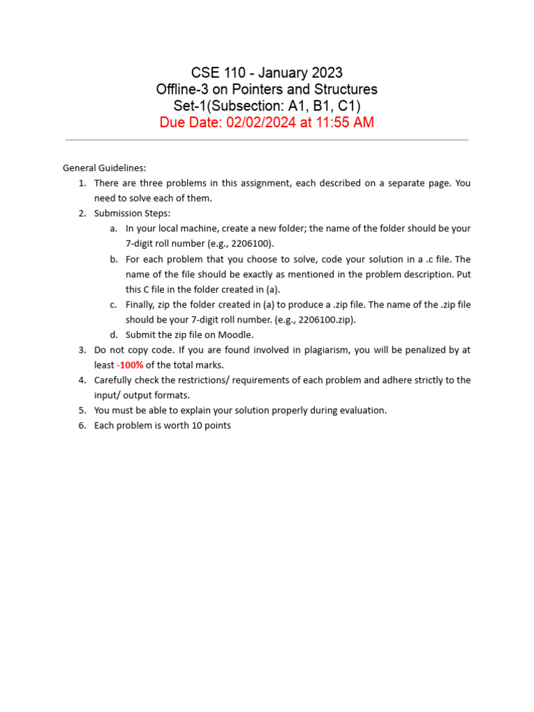 CSE110 - Offline-3 A1 B1 C1 Updated | PDF | Pointer (Computer Programming) | Software Development