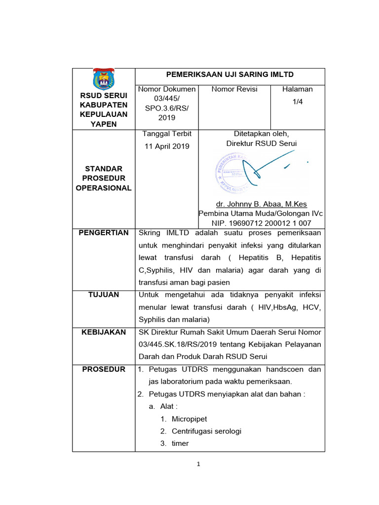 Skrining IMLTD RSUD Serui 2019 | PDF | Kesehatan Holistik | Sains ...