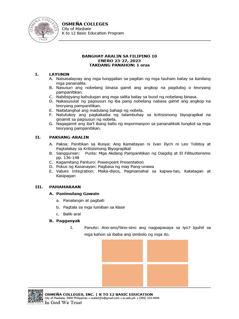 Banghay Aralin Sa Filipino 10 - Aralin 5 - Ikalawang Markahan | PDF