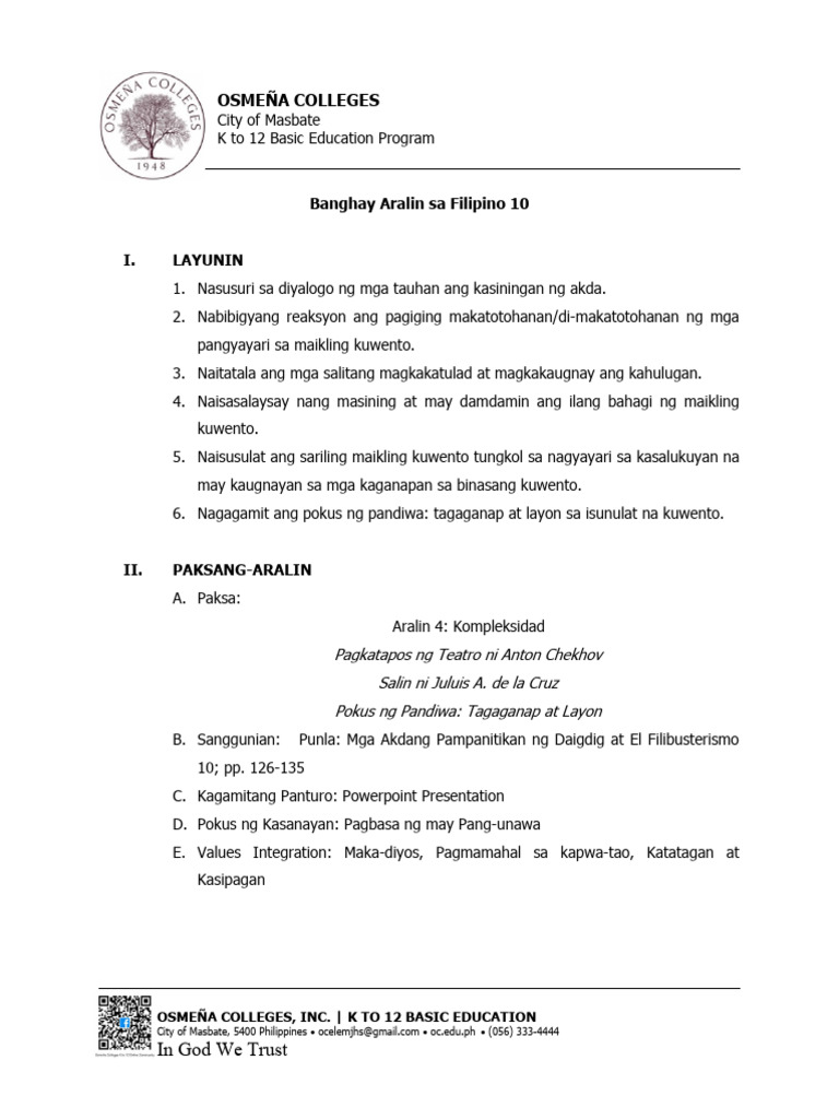 Banghay Aralin Sa Filipino 10 - Aralin 4 - Ika-2 Markahan | PDF