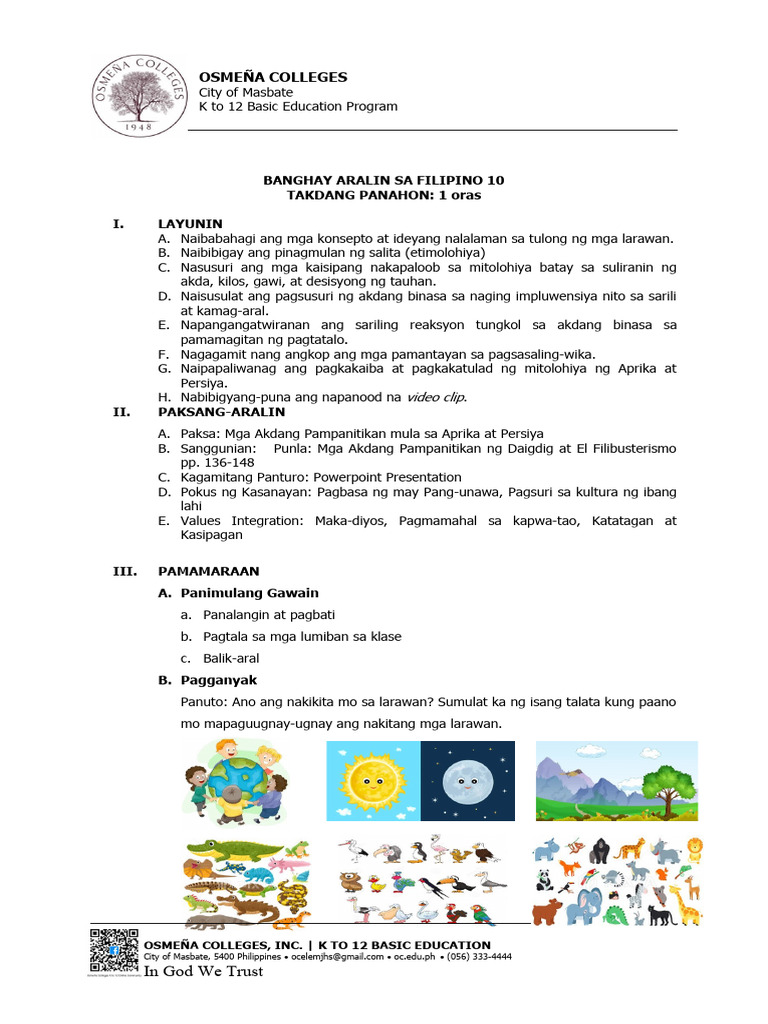 Banghay Aralin Sa Filipino 10 - Aralin 1 - Ikatlong Markahan | PDF