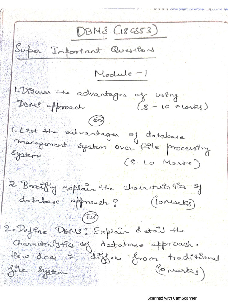 Dbms Super Important Questions | PDF