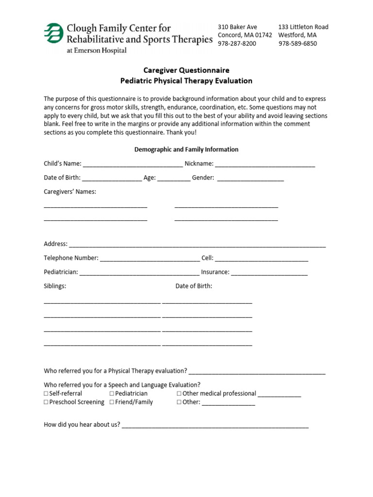 Pediatric Physical Therapy Intake Form | PDF | Childbirth | Pregnancy