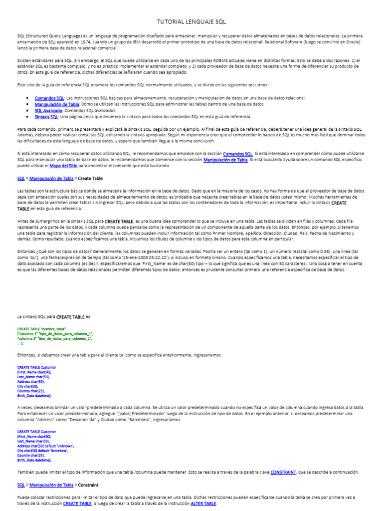 Tutorial Lenguaje SQL | Descargar gratis PDF | SQL | Bases de datos