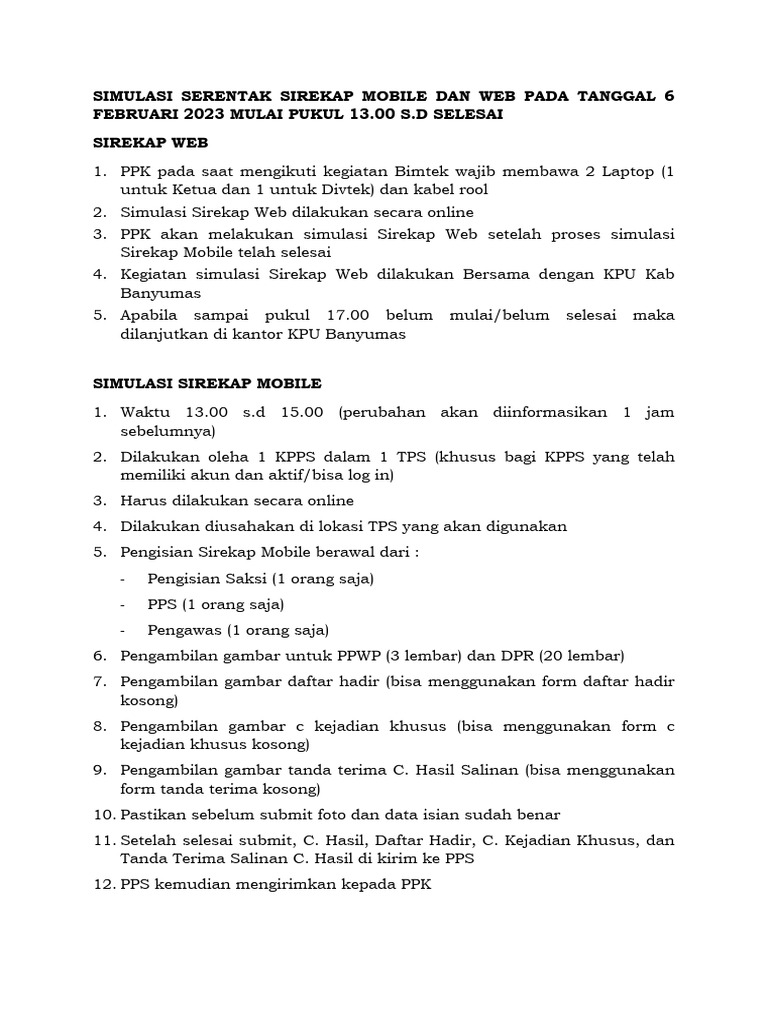 Pengumuman Simulasi Sirekap Mobile Dan Web 6 Feb 2024 | PDF